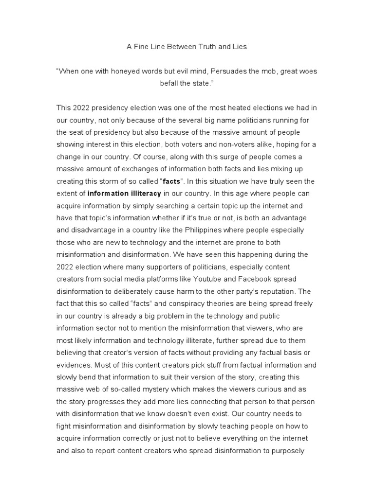 A Fine Line Between Truth and Lies | PDF | Communication | Human ...