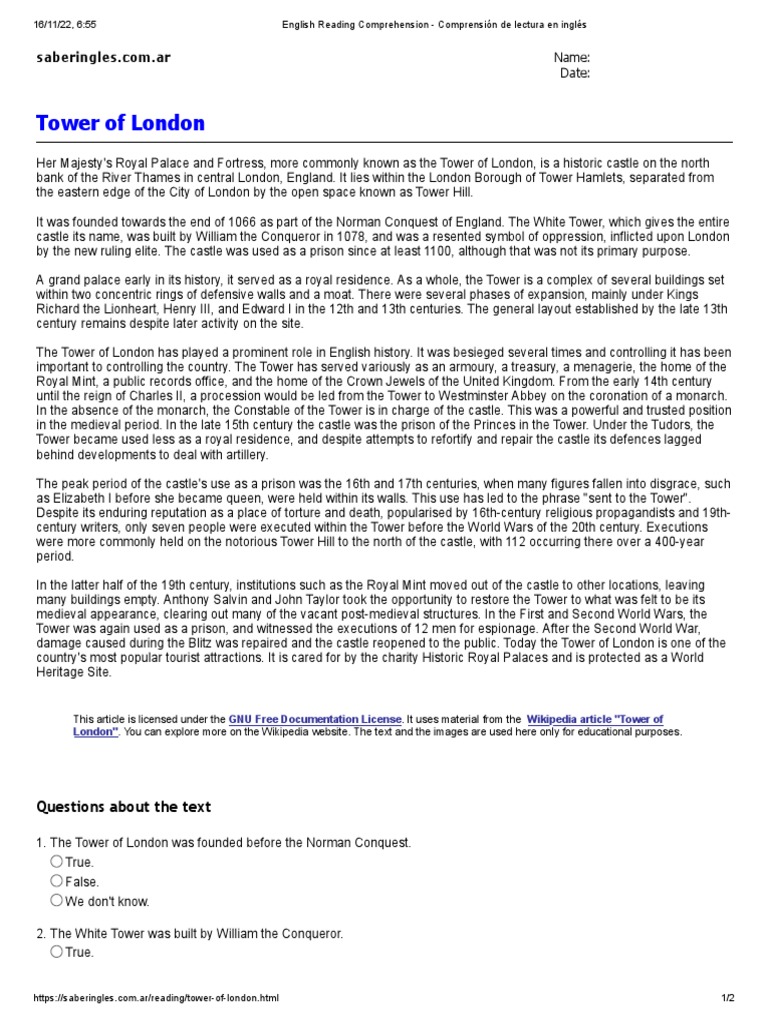 English Reading Comprehension Comprensión De Lectura En Inglés Pdf