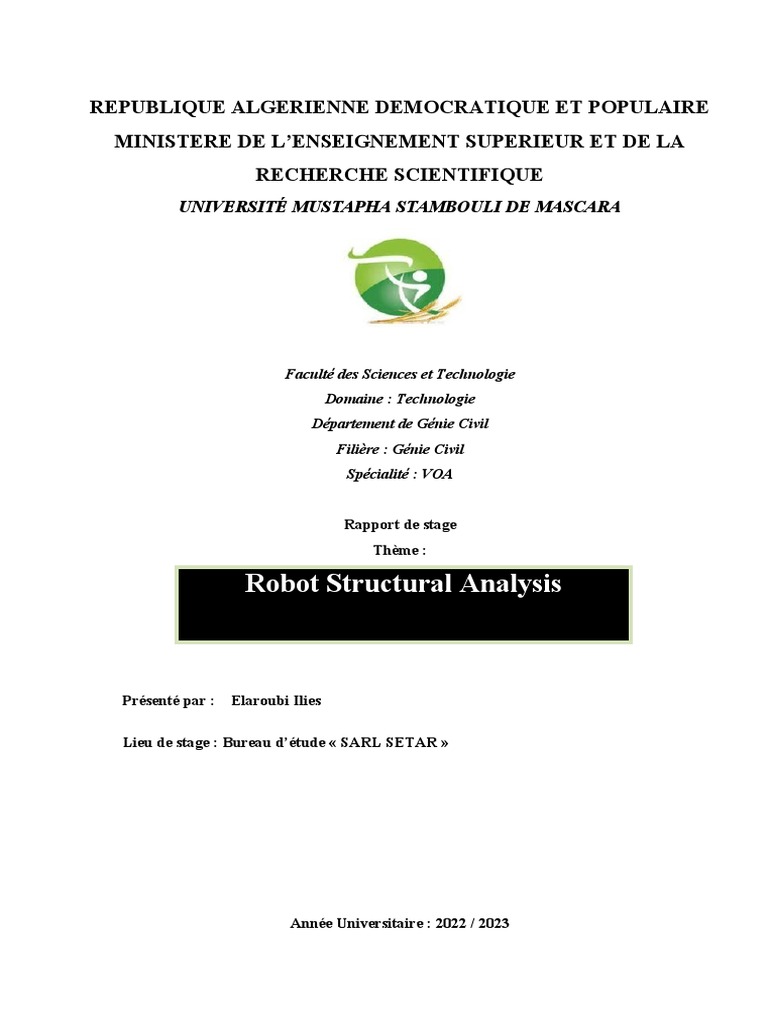 Rapport de Stage Robot Structural | PDF