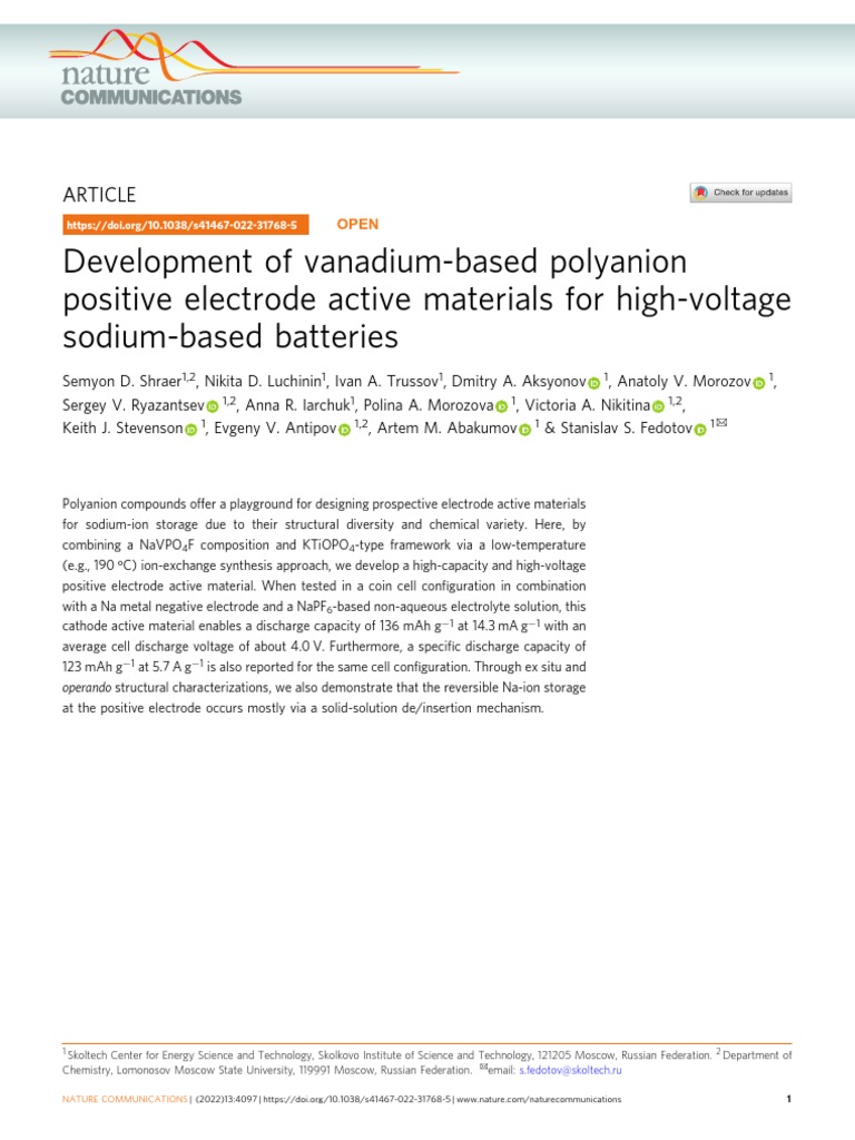 Development of Vanadium-Based Polyanion Positive Electrode Active ...