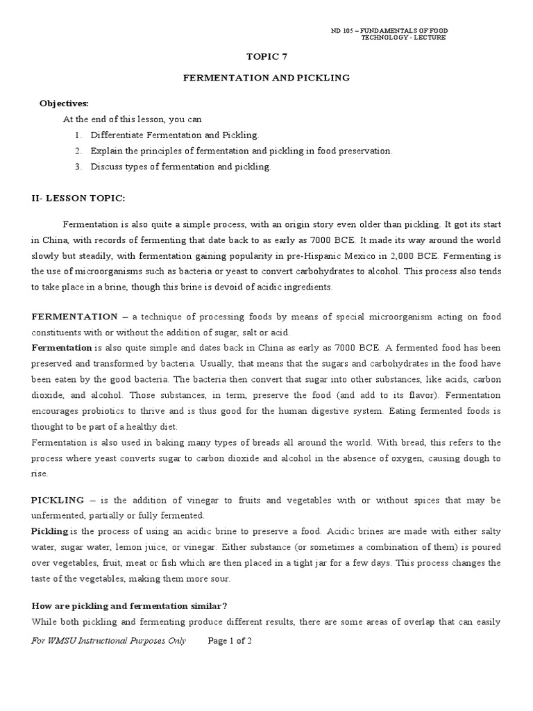 Activity 7 Fermentation - Pickling | PDF