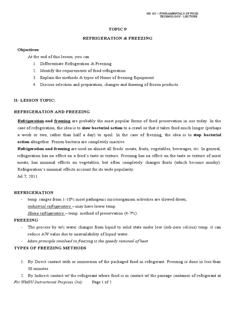 Activity 9 Refrigeration - Freezing | PDF | Refrigeration | Food ...