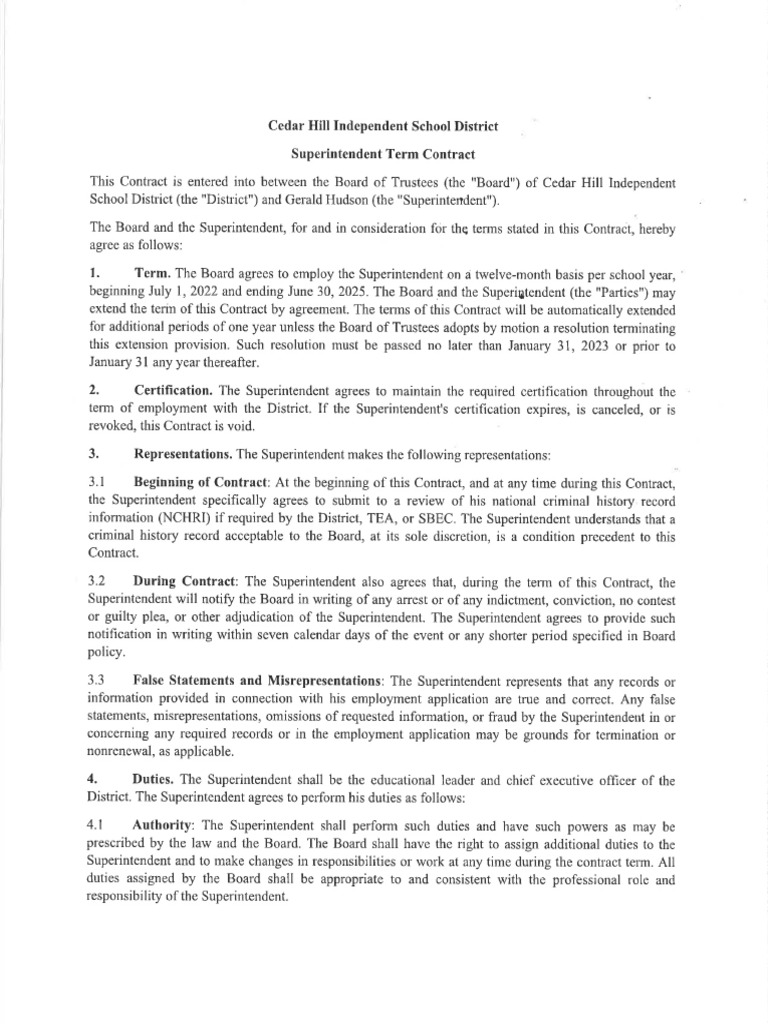Cedar Hill ISD Contract | PDF