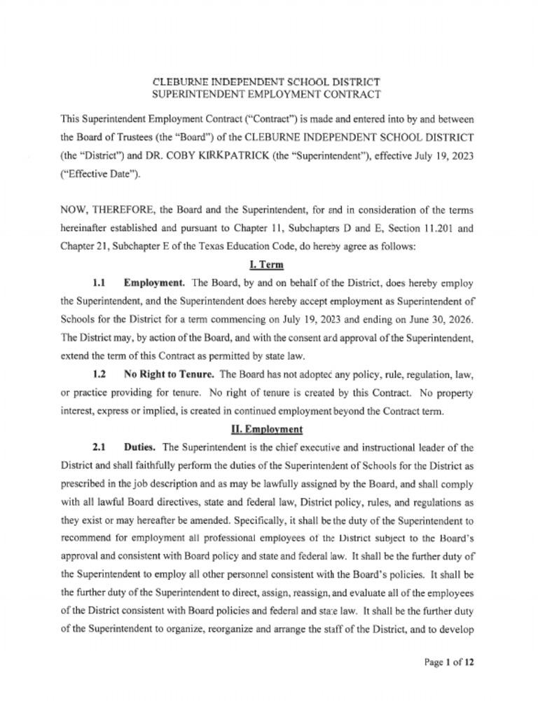 Cleburne ISD Contract | PDF
