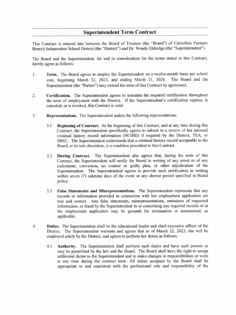 Carrollton Farmers Branch ISD Contract | PDF