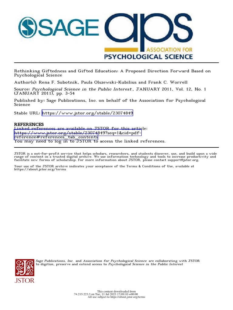 Subotnik RethinkingGiftednessGifted 2011 | PDF