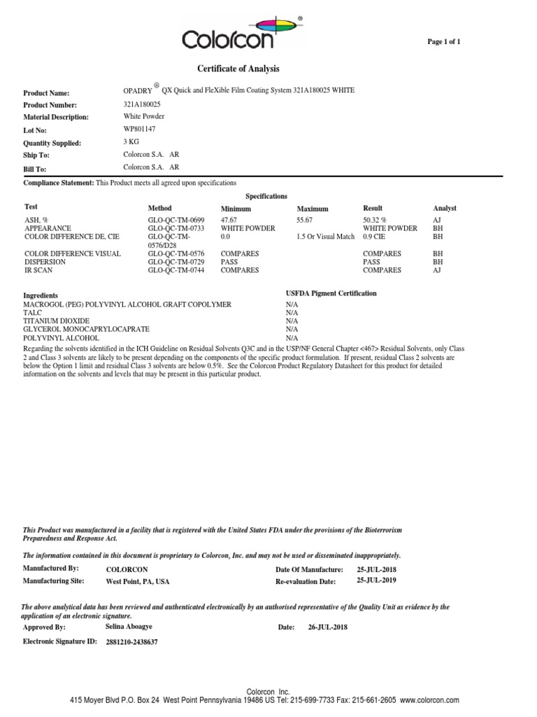 Opadry QX - WP801147 | PDF