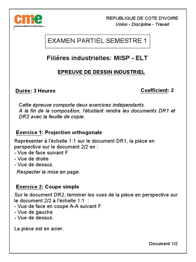 Examen de Dessin Industriel 2021 | PDF