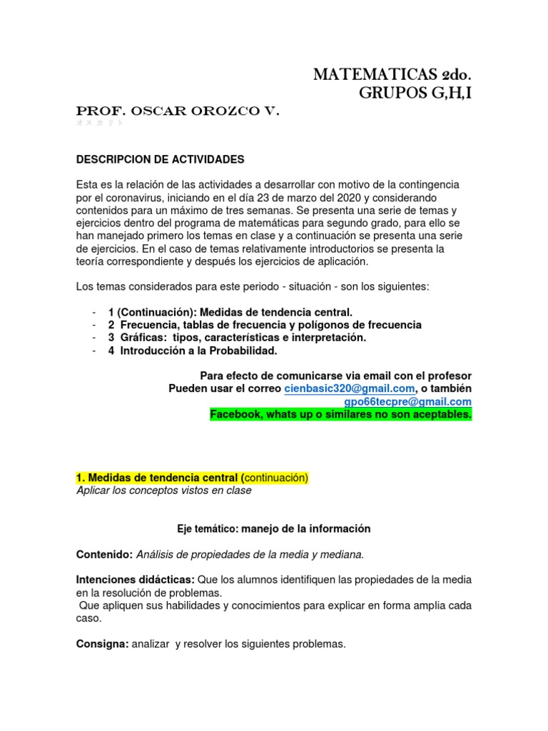 1B Matematicas Plan Actvs Marzo 23 2020 | PDF