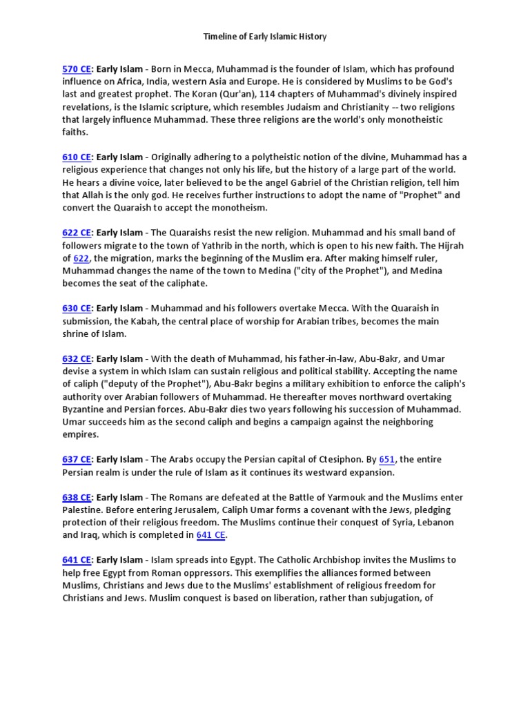 Timeline of Early Islamic History | PDF | Muhammad | Caliphate