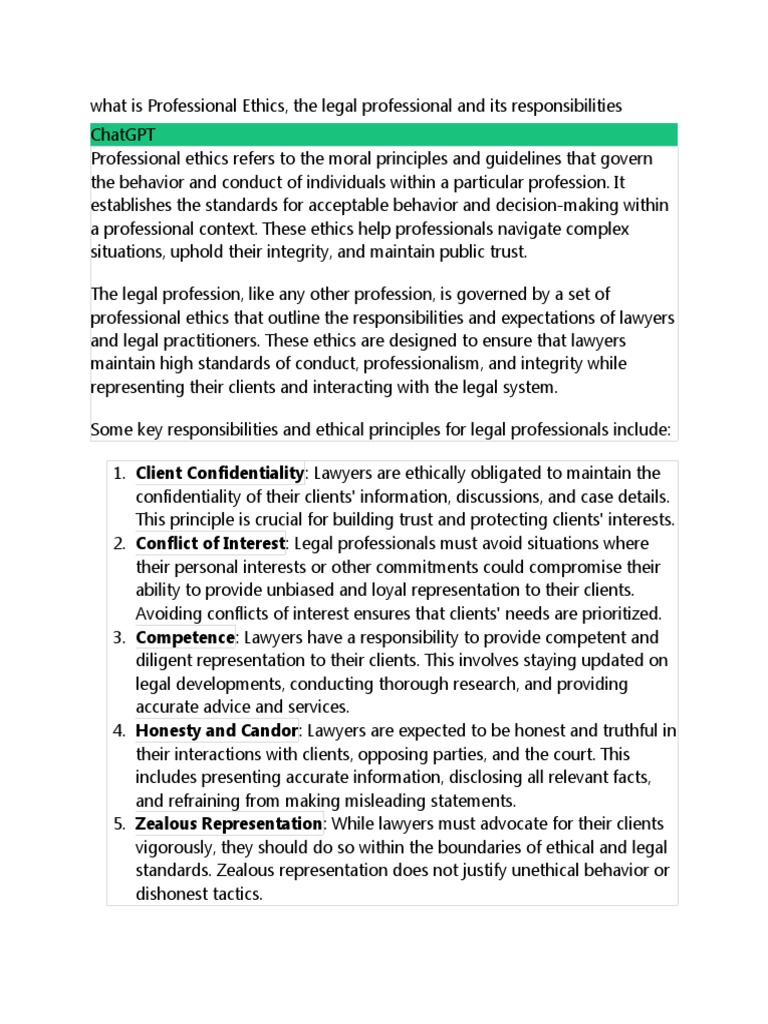 Chatgpt Notes Professional Ethics and Accountancy For Lawyers | PDF
