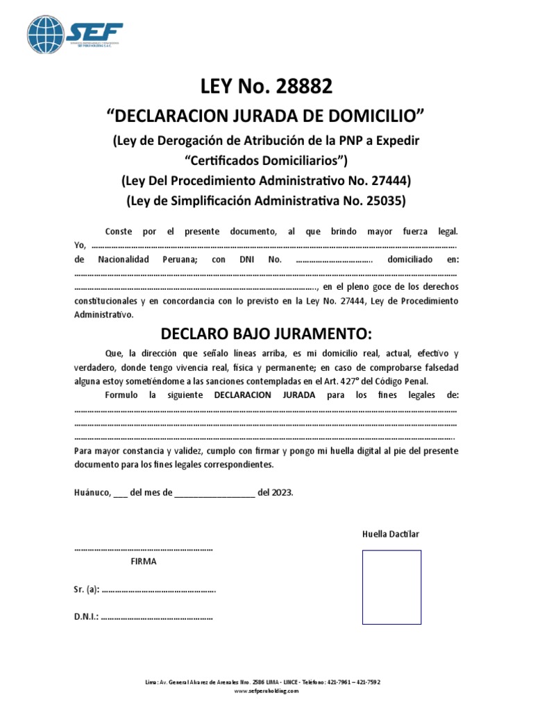 Declaración Jurada de Domicilio | PDF