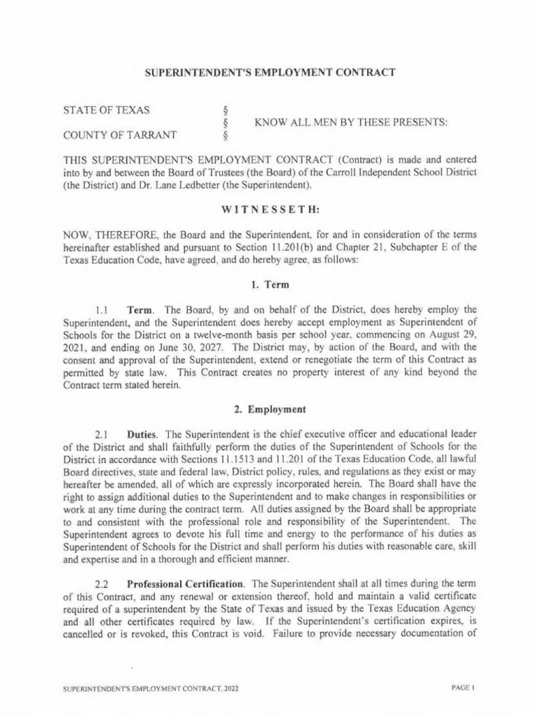 Southlake Carroll ISD Contract | PDF | Finance & Money Management