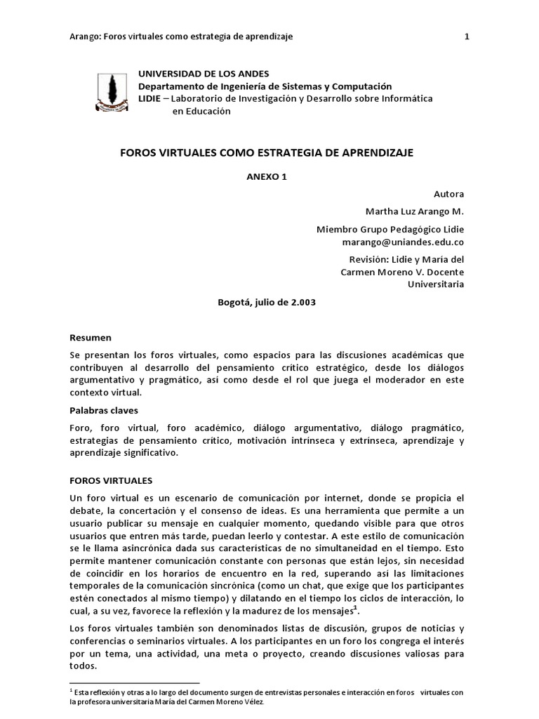 Foros Virtuales: Estrategia de Aprendizaje | PDF | Arte