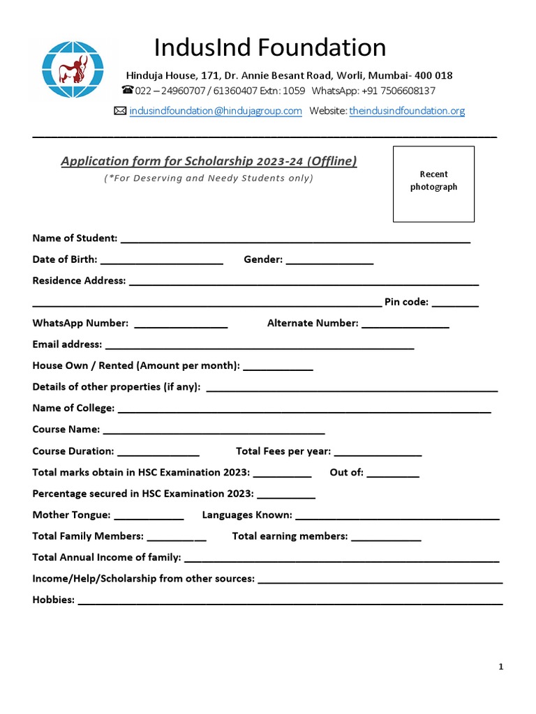 Scholarship Form 2023-24 | Download Free PDF | Payments | Taxes