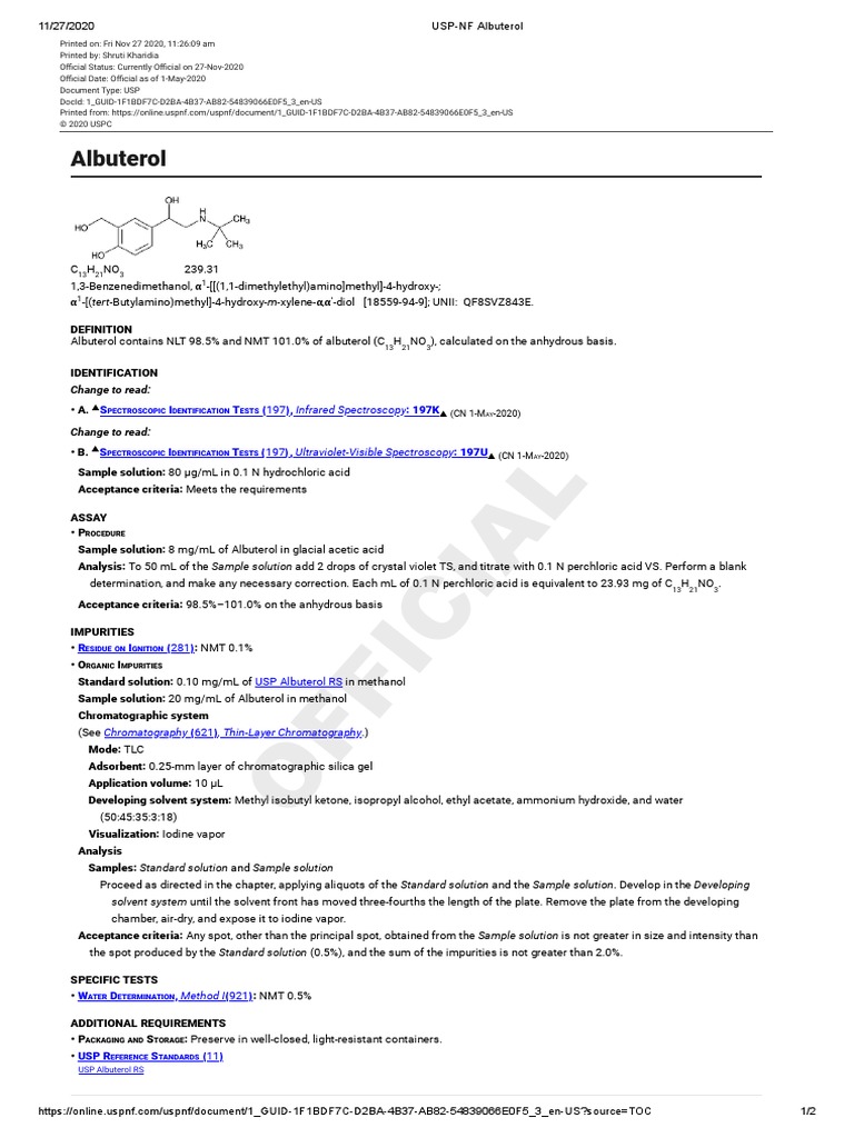 USP-NF Albuterol | PDF | Chromatography | Analytical Chemistry