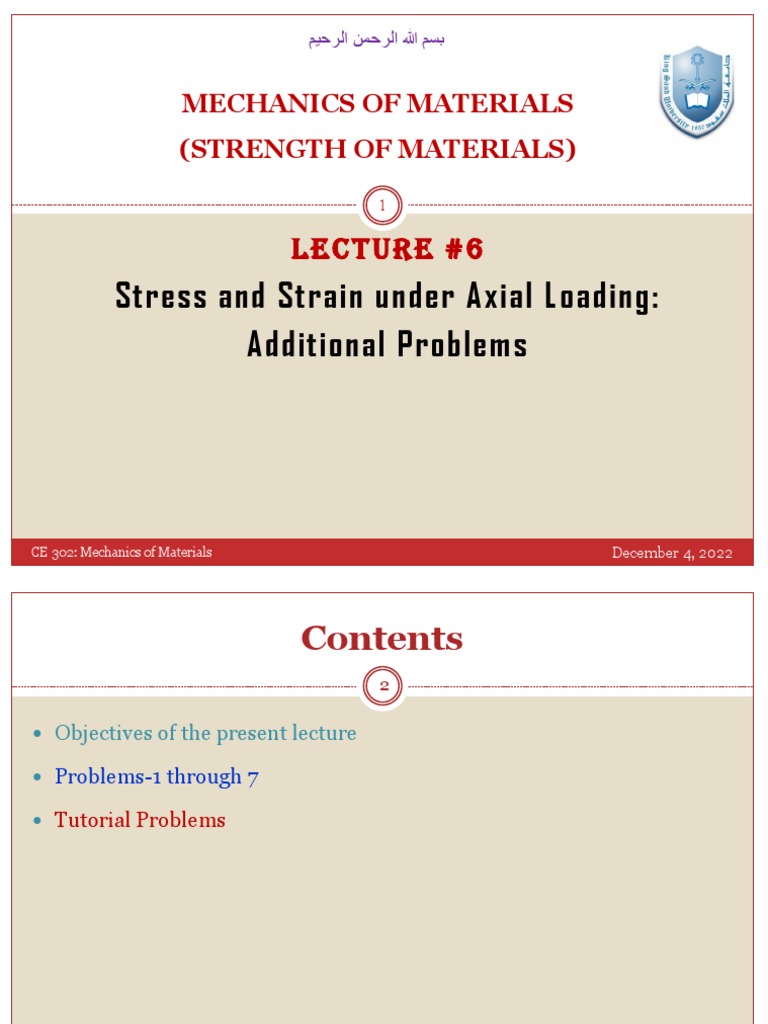 CE 302-Lecture-6 - Stress and Strain Under Axial Loading-Additional Problems | Download Free PDF ...