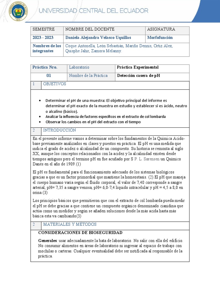 Reporte de Laboratorio PH | PDF