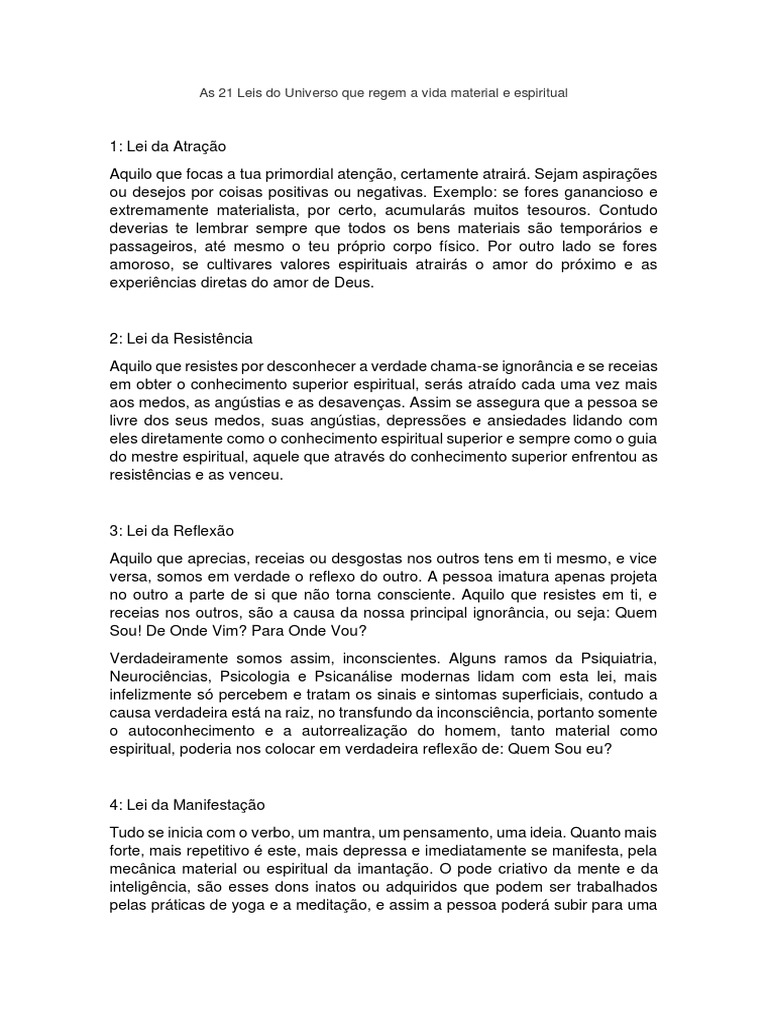 21 Leis Universais da Vida Espiritual | PDF