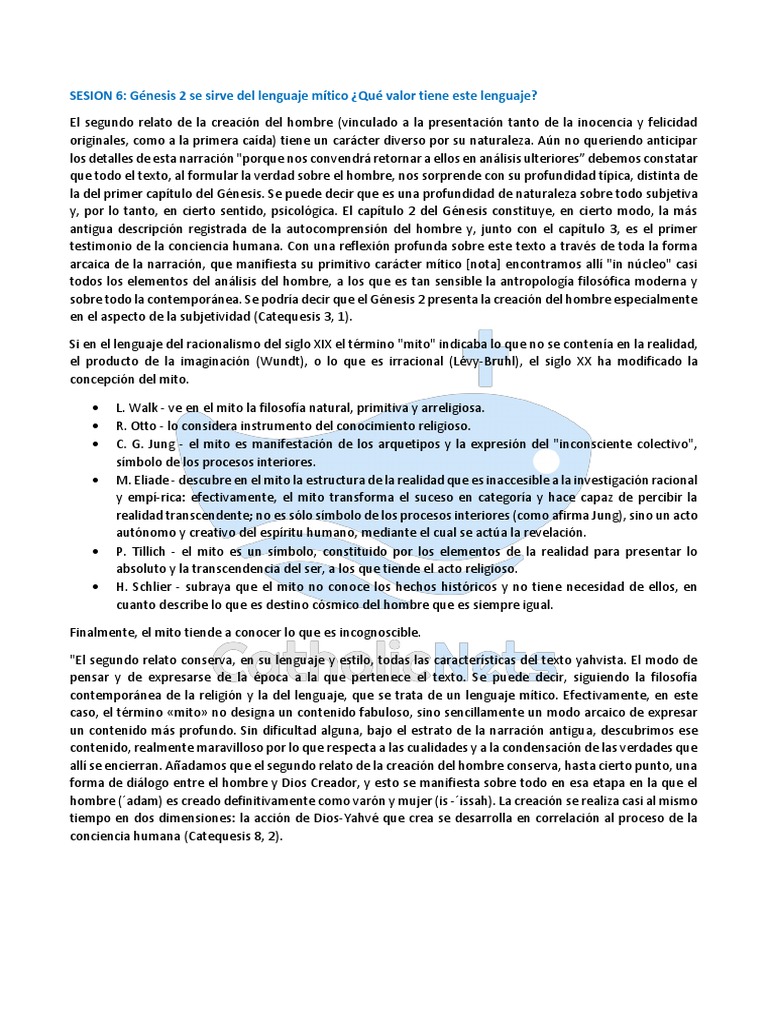 Sesion 6 - Génesis 2 Se Sirve Del Lenguaje Mítico ¿Qué Valor Tiene Este Lenguaje | PDF