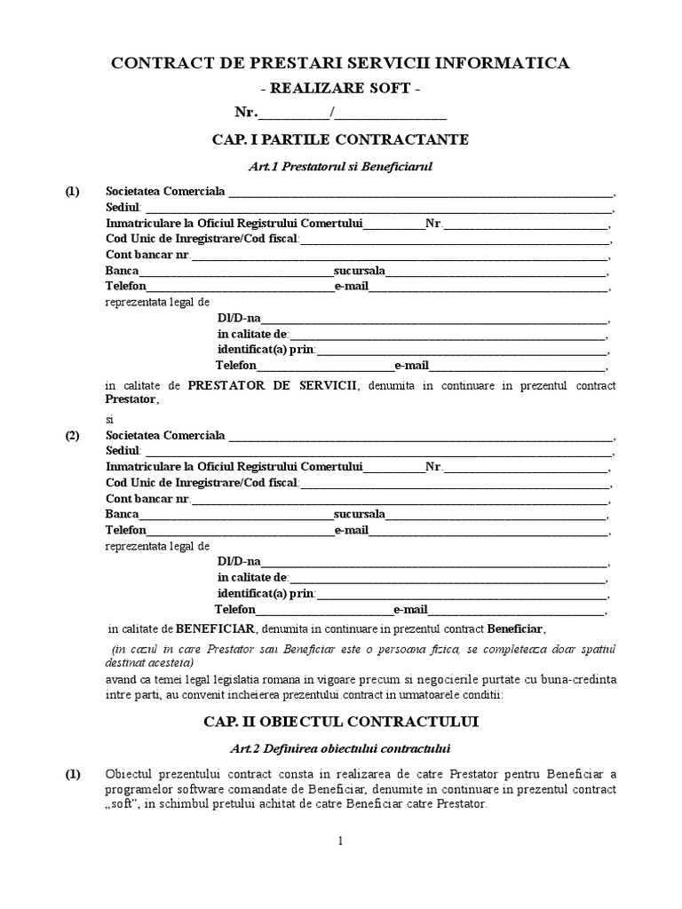 Demo Contract Prestari Servicii - Informatica Realizare Soft | PDF