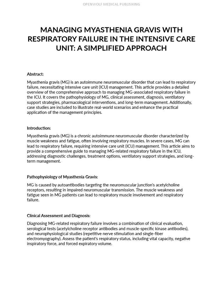 Myasthenia Gravis With Respiratory Failure in The Intensive Care Unit ...