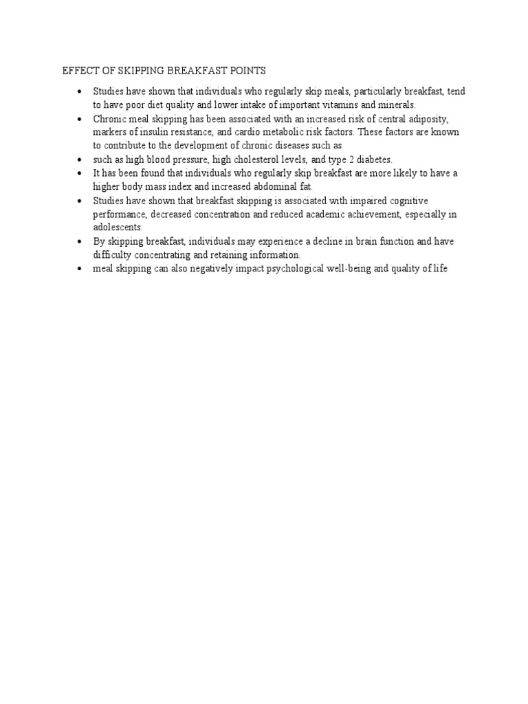 Effect of Skipping Breakfast Points | PDF | Self-Improvement