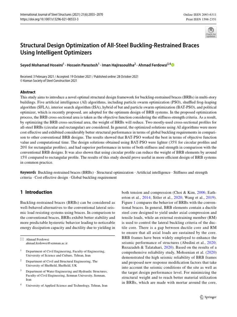 Structural Design Optimization of All Steel Buckling Restrained Braces Using Intelligent ...