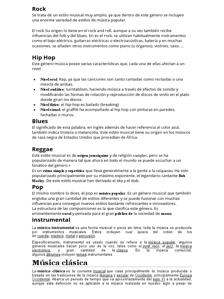 Guía de Géneros Musicales Populares | PDF | Música clásica | Música hip-hop