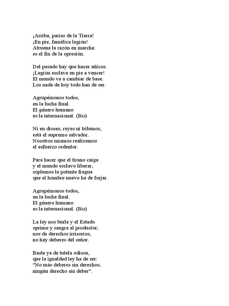 La Internacional: Himno de los Trabajadores | PDF
