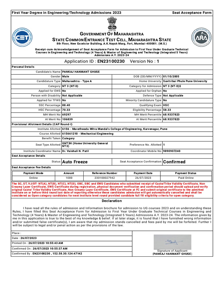 State Common Entrance Test Cell, Government of Maharashtra - .. | PDF