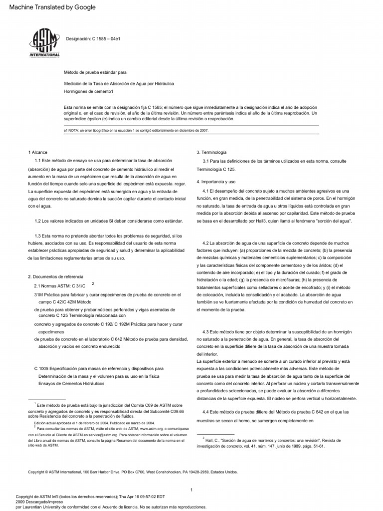 ASTM C1585 Español | PDF | Hormigón | Humedad