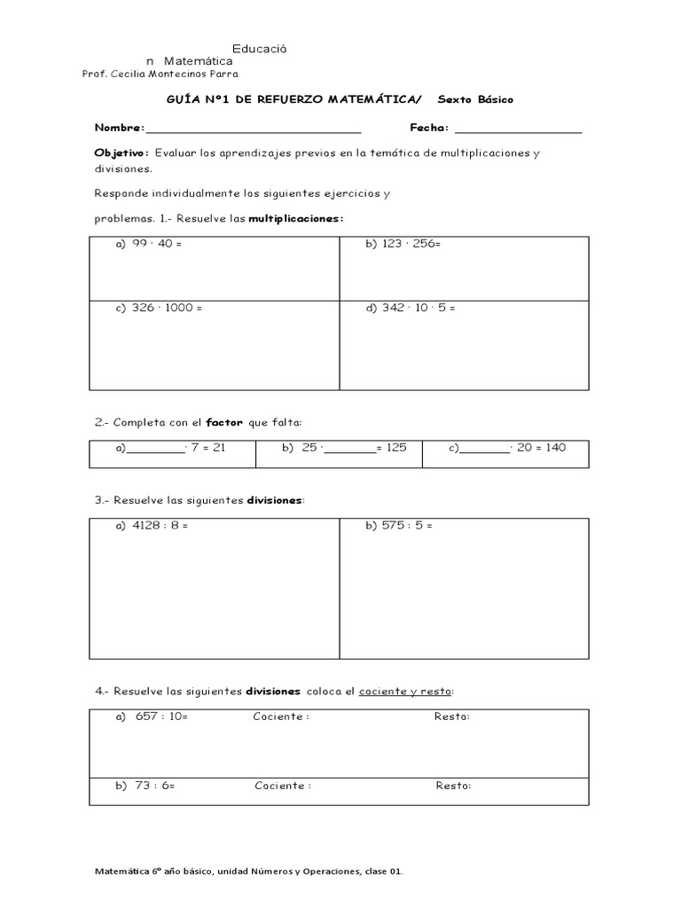 Matematicas Sexto Basico Divisiones | PDF