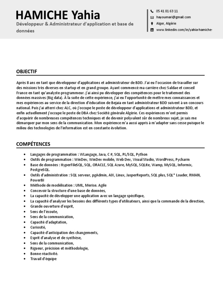 HAMICHE Yahia CV | PDF
