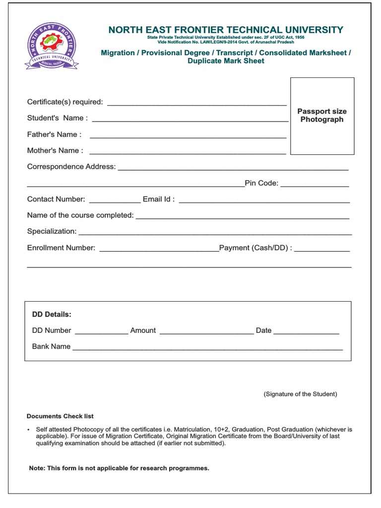 NEFTU Migration Provisional Form | PDF