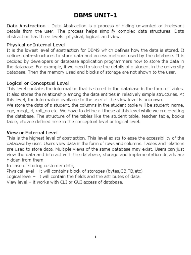 DBMS Unit-1 | PDF | Relational Database | Databases DBMS Unit-1 | PDF | Relational Database | Databases
