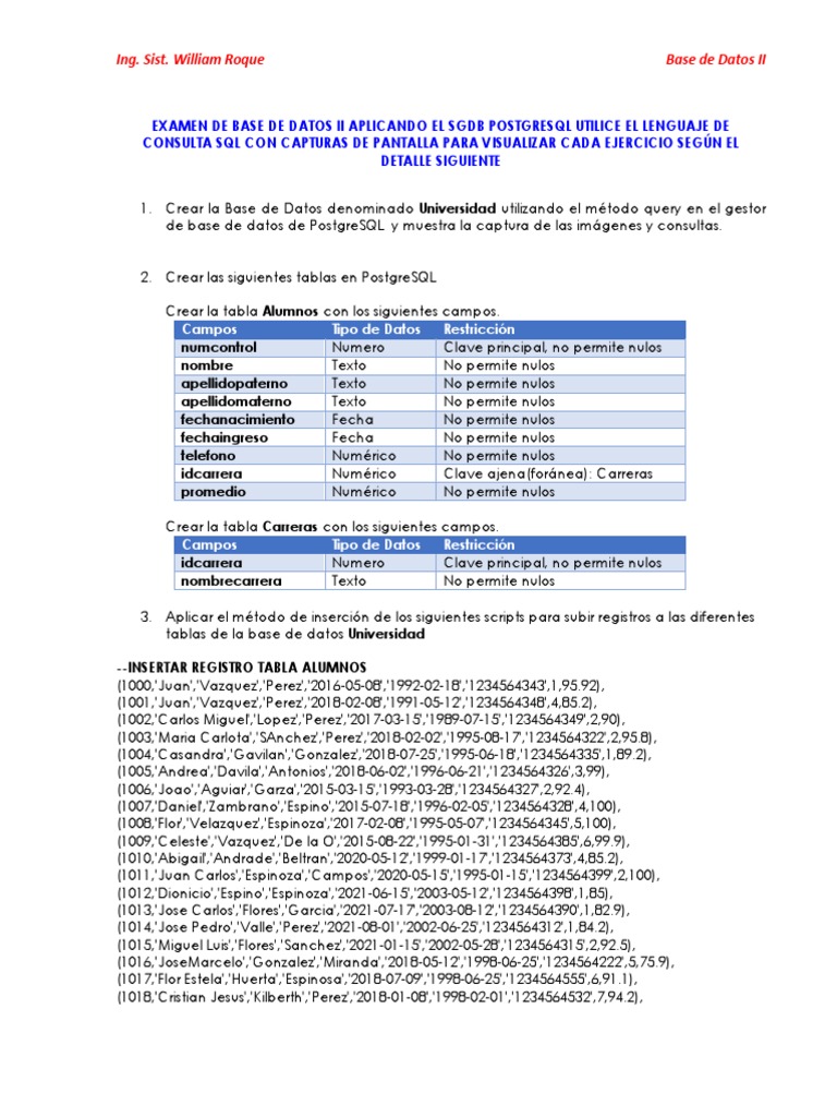 Examen de Base de Datos II Final | PDF