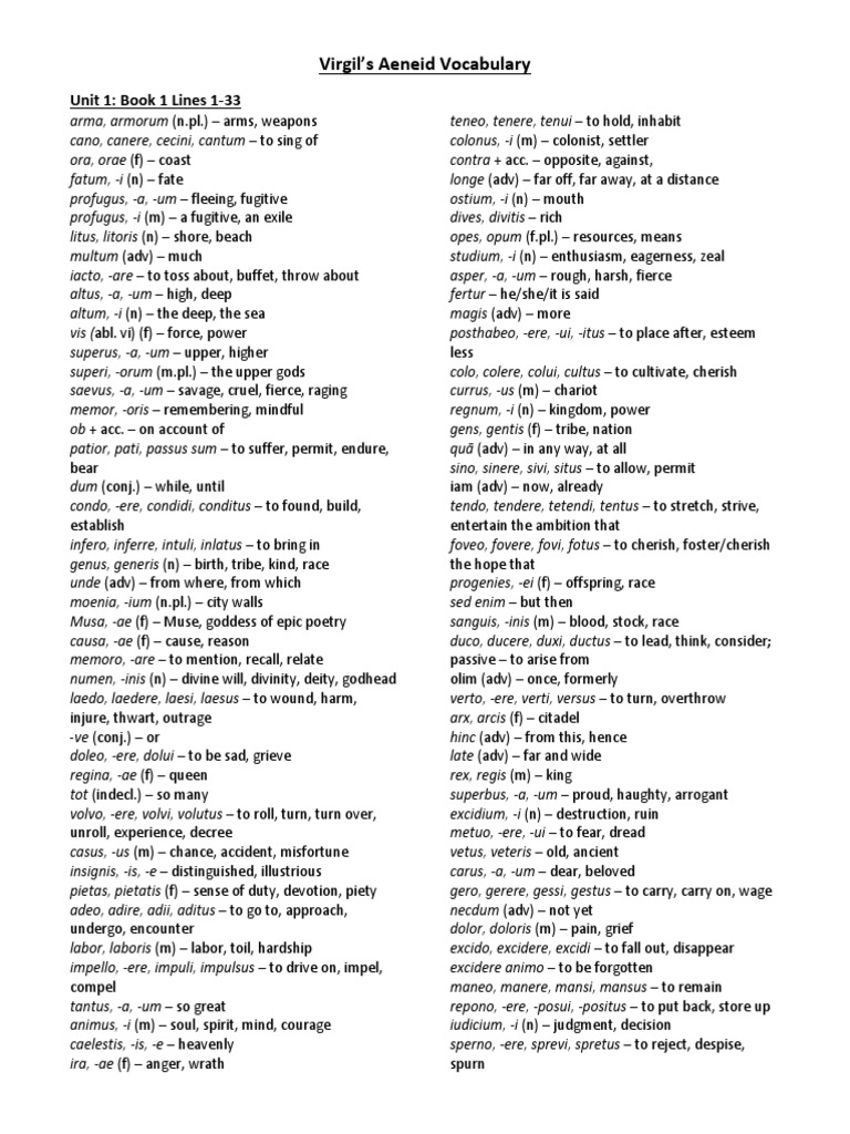Virgil Aeneid Vocabulary | PDF