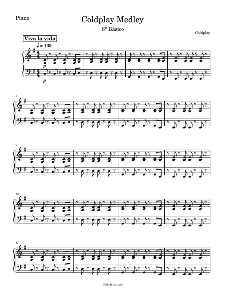 Coldplay Medley (PLU) - Piano | PDF | Songs Written | Contemporary Music