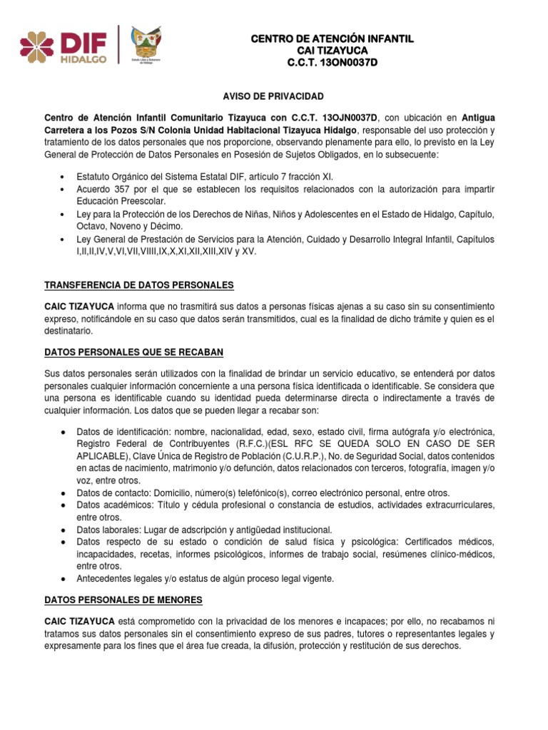Formato de AVISO DE PRIVACIDAD | PDF Formato de AVISO DE PRIVACIDAD | PDF