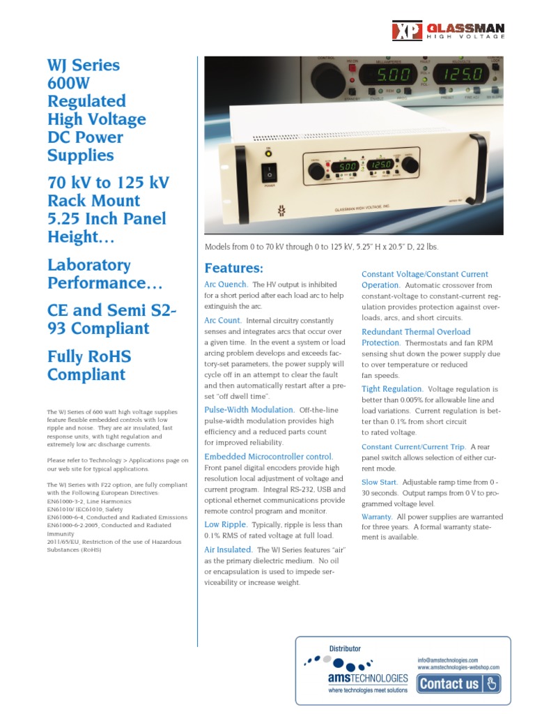 WJ Series High Voltage AC - DC Power Supplies XP Glassman Datasheet | Download Free PDF | Power ...