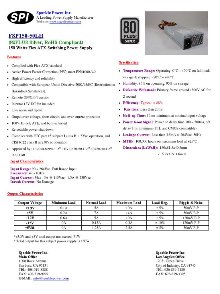 150W Flex ATX Power Supply Specs | PDF