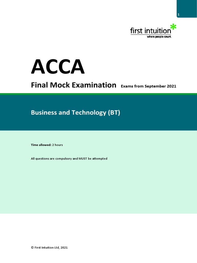 ACCA-BT FinalMockQs 2021-22 JGJan21 SWMar21 SPi05Mar - Final Mock | PDF ...