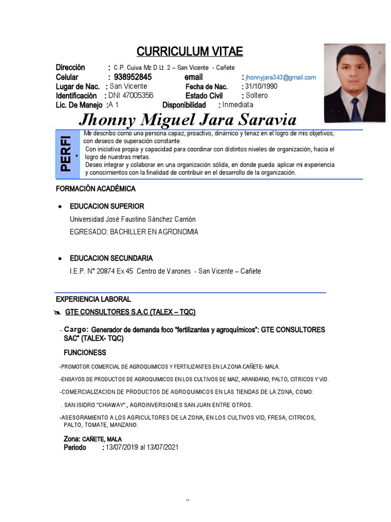 CURRICULUM VITAE jhonny miguel jara saravia (2) | PDF
