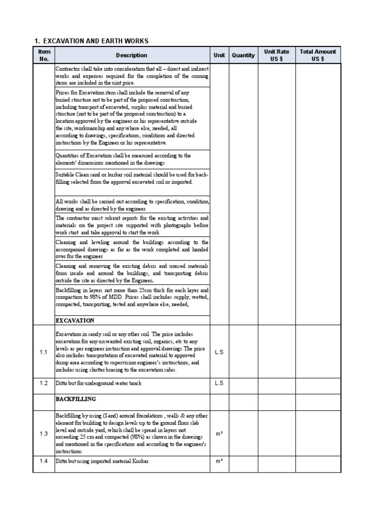 Boq Construction Format Owics Detail | PDF | Concrete | Tile