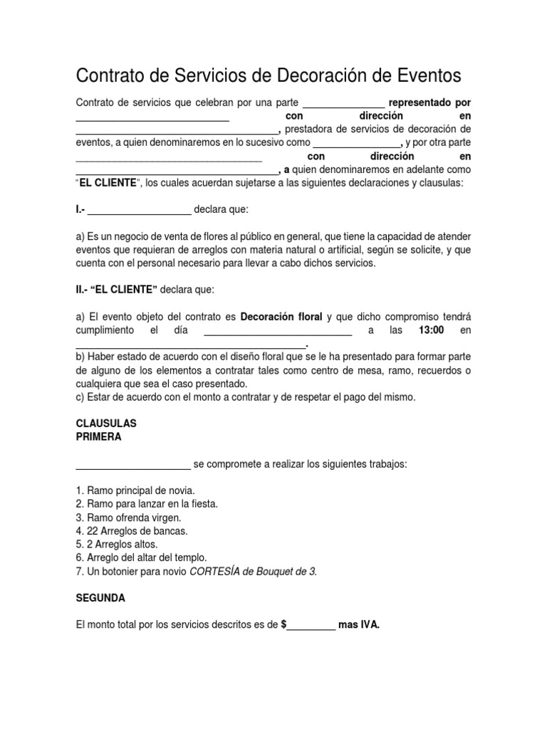 Contrato de Servicios de Decoración de Eventos | PDF