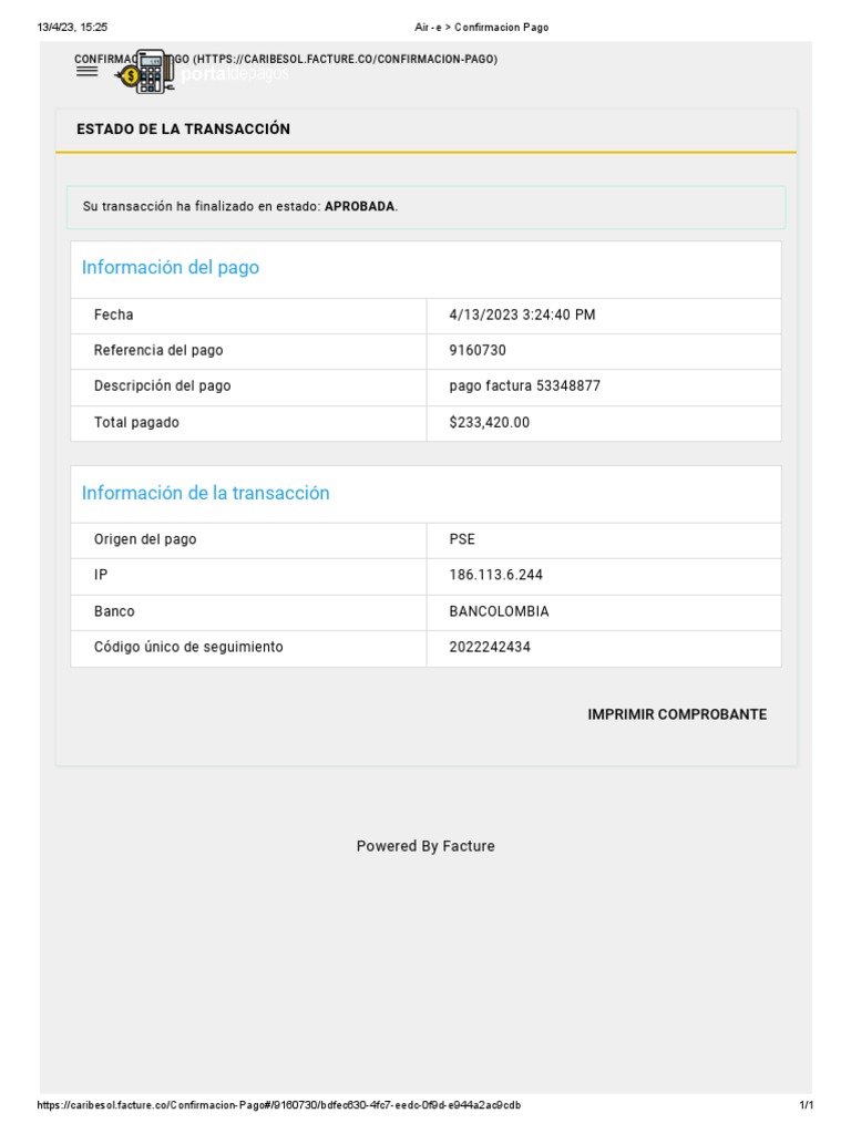 Confirmación de Pago Aprobado | PDF