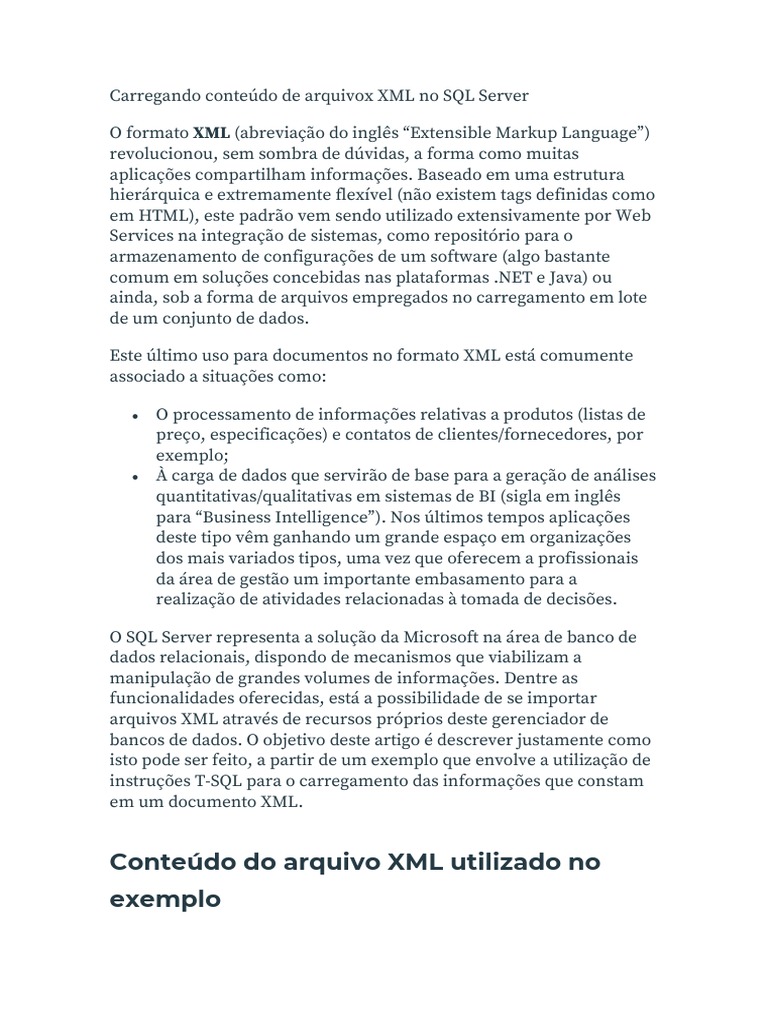 Carregando Dados XML SQL Server | PDF