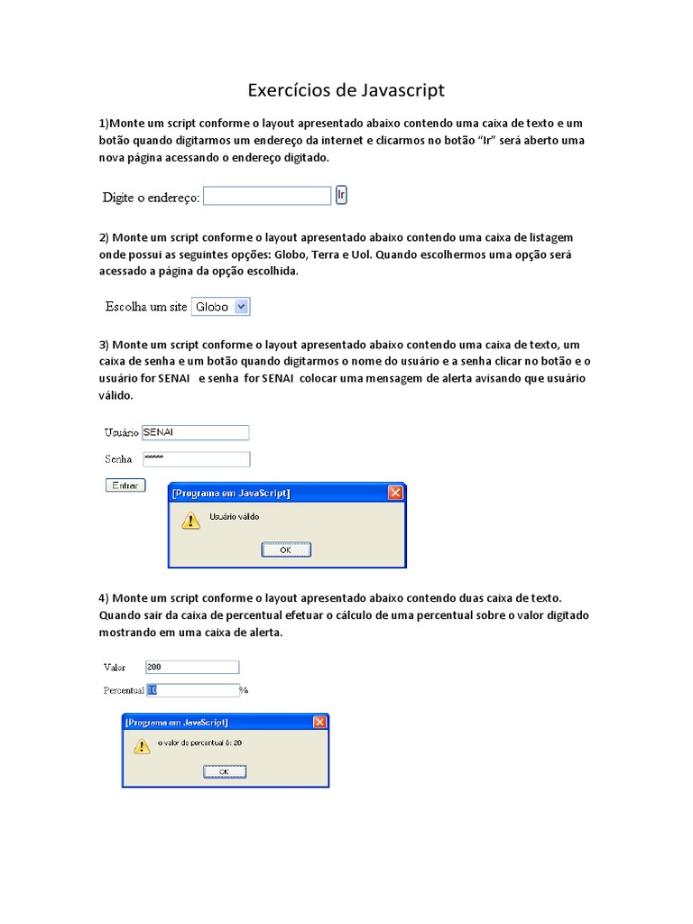 Exercícios de Javascript Novo | PDF Exercícios de Javascript Novo | PDF