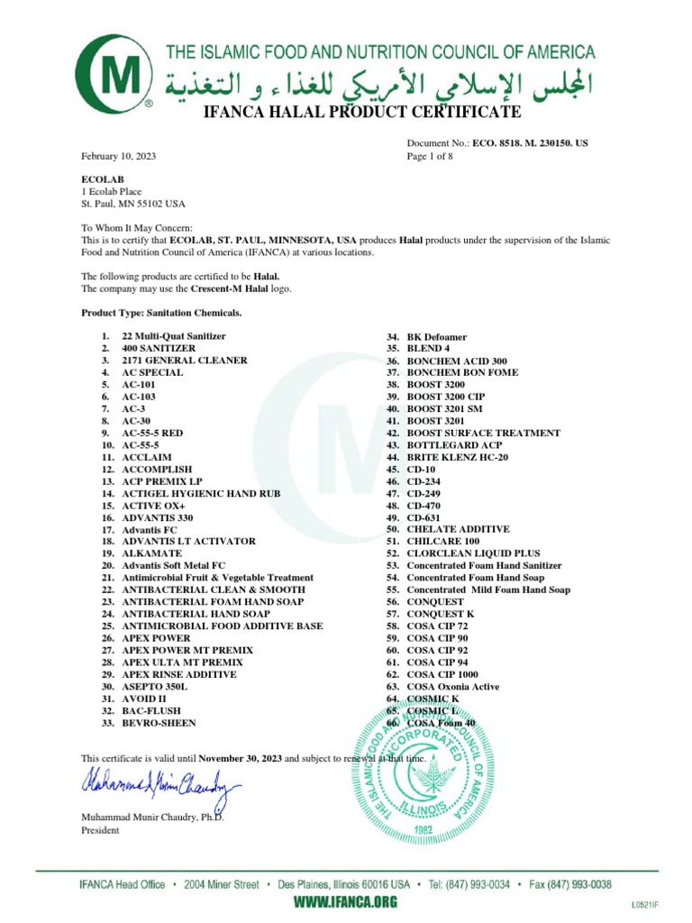 Ecolab Halal 2023 | PDF | Soap | Disinfectant